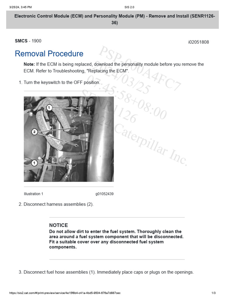 Electronic Control Module (ECM) and Personality Module (PM) - Remove and Install (SENR1126-36) | PDF
