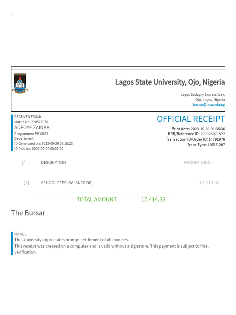 LASU Receipts | PDF