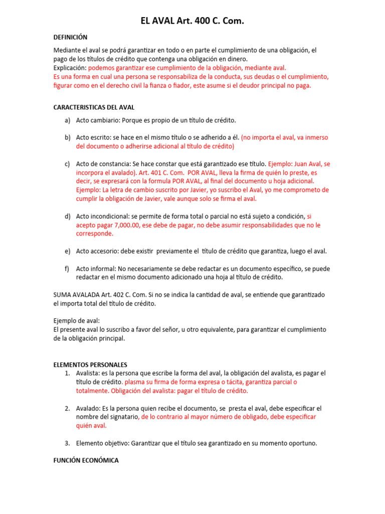 Guía Completa sobre el Aval en Títulos de Crédito | PDF | Instrumento ...