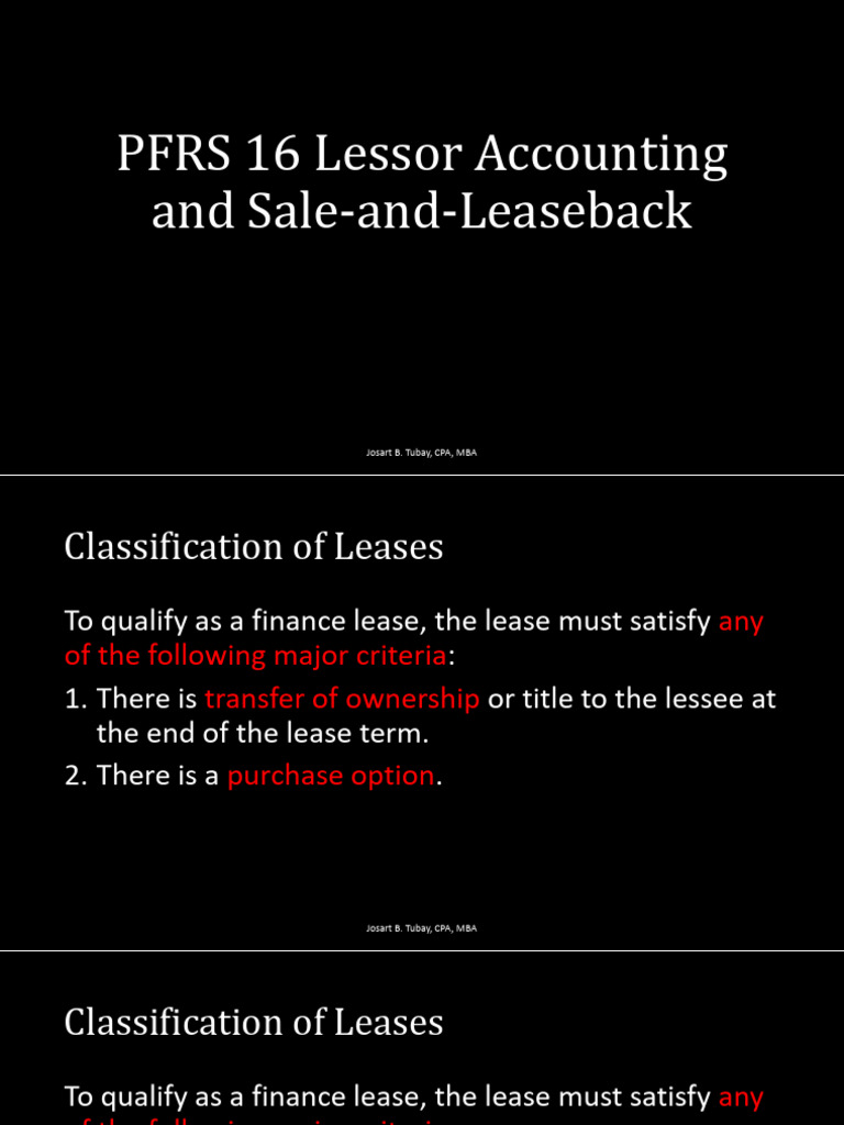 PFRS 16 Lessor Accounting PDF Lease Money