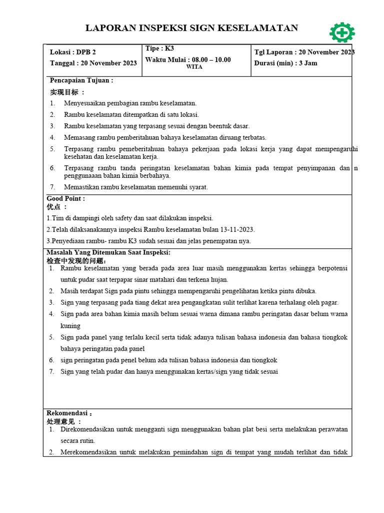 Inspeksi Rambu Keselamatan K3 DPB 2 | PDF