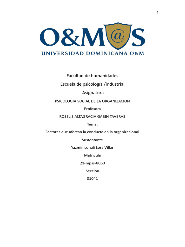 PSICOLOGIA SOCIAL DE LA ORG TEMA 1 | PDF | Comportamiento | Sicología