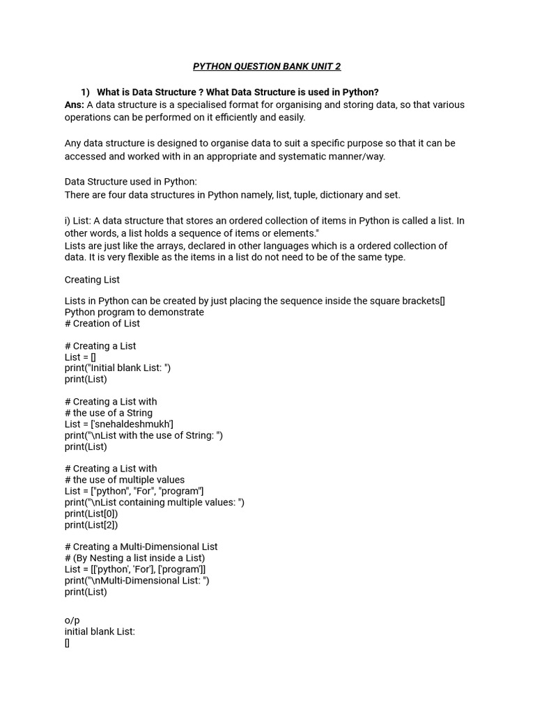 Python Question Bank Unit 2 Pdf Inheritance Object Oriented Programming Class Computer