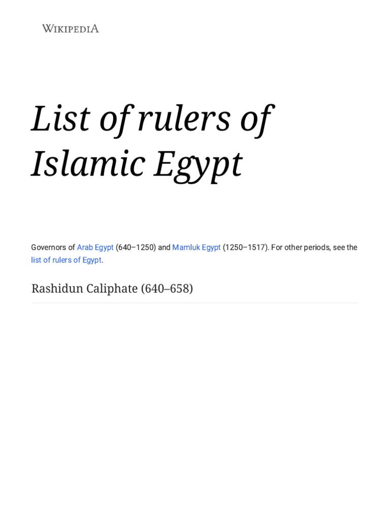 List of Rulers of Islamic Egypt - Wikipedia | PDF