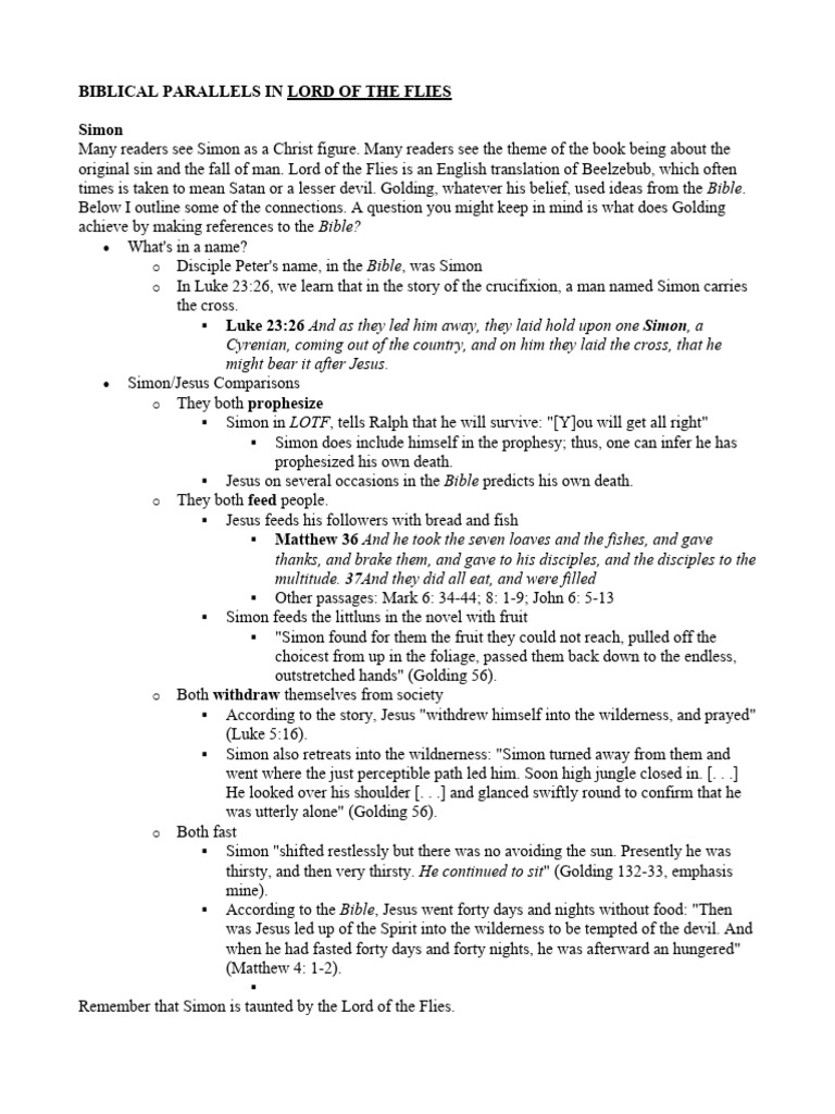 Biblical Allusions in Lord of the Flies | PDF | Jesus | Disciple ...
