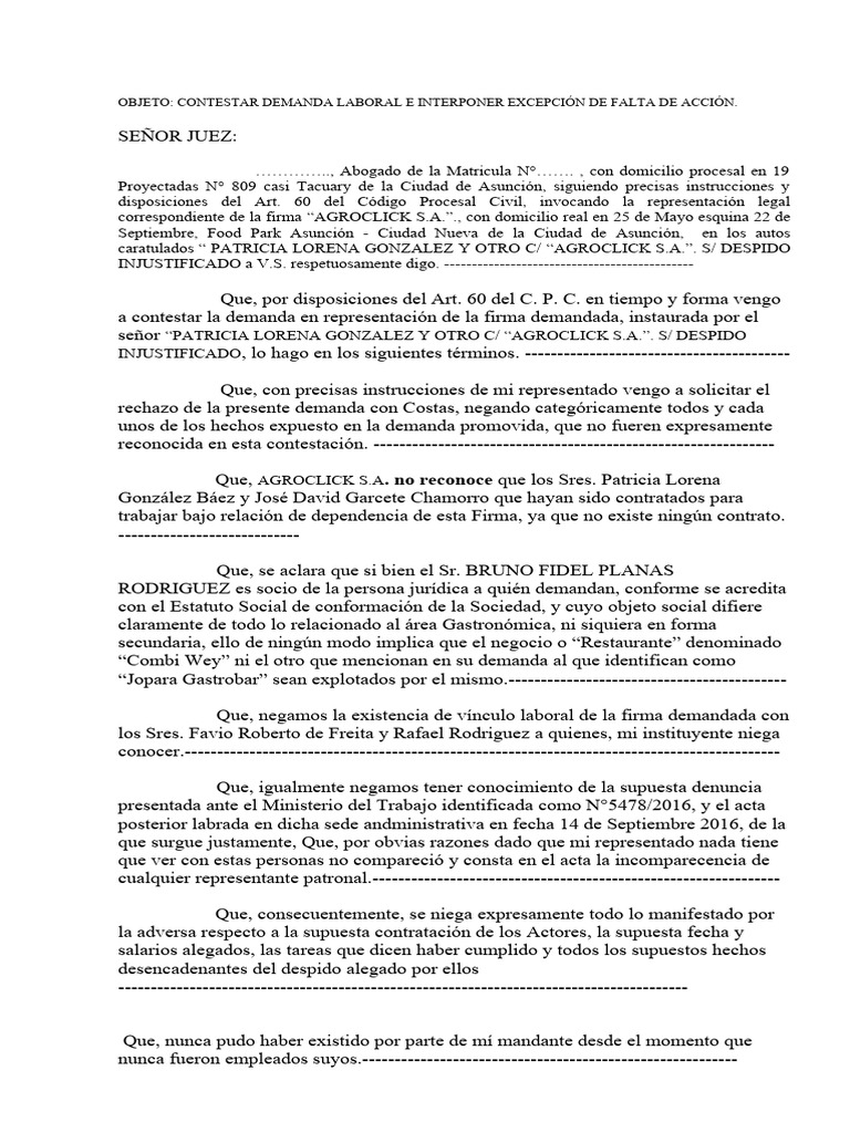 Contestar Demanda Laboral. | PDF | Demanda judicial | Justicia