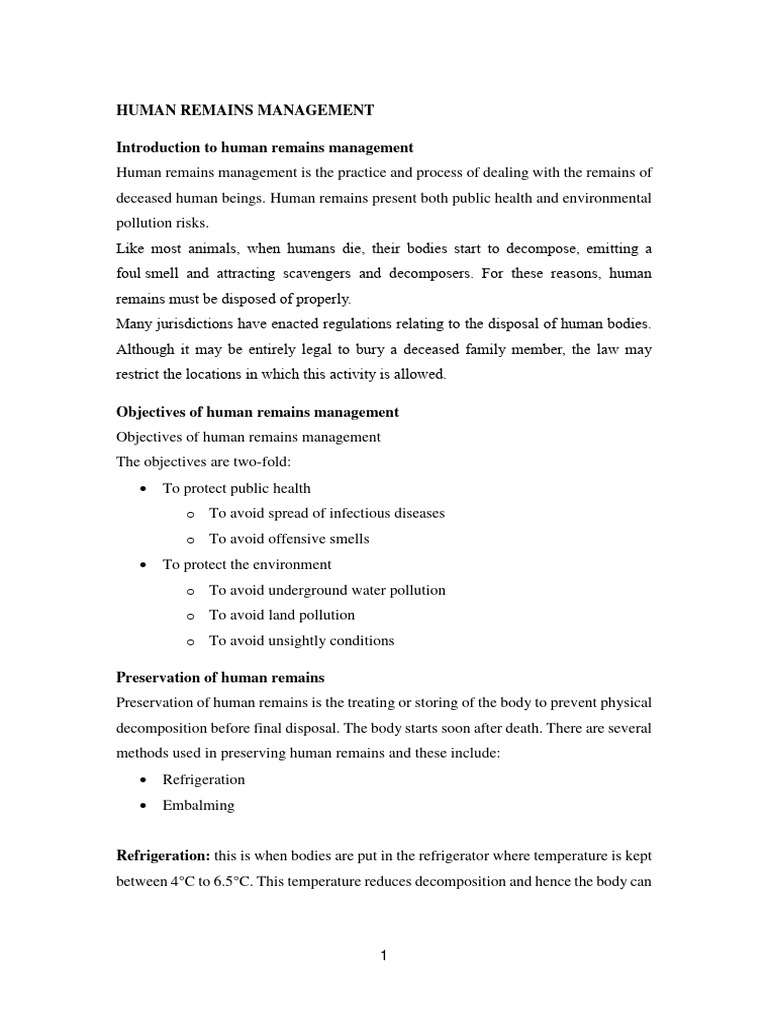 Human Remains Management | Download Free PDF | Burial | Cemetery