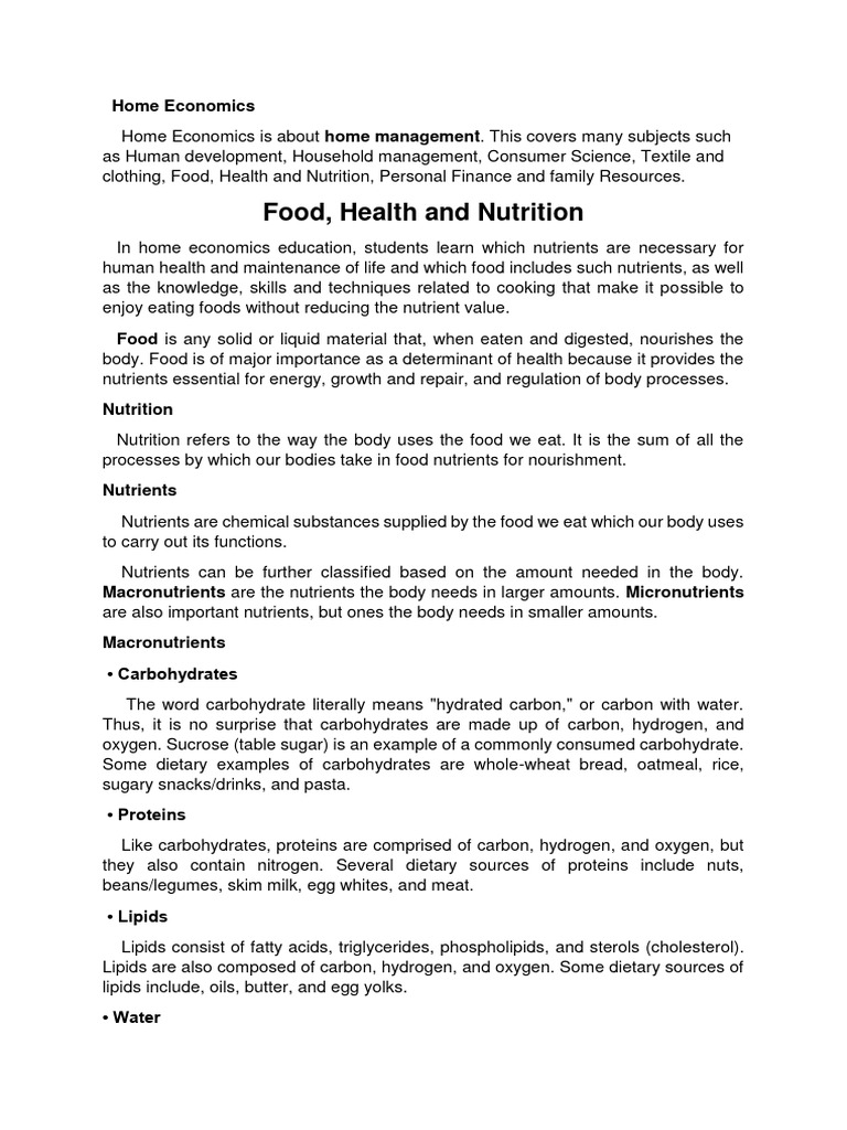 Home Economics | PDF | Nutrients | Nutrition