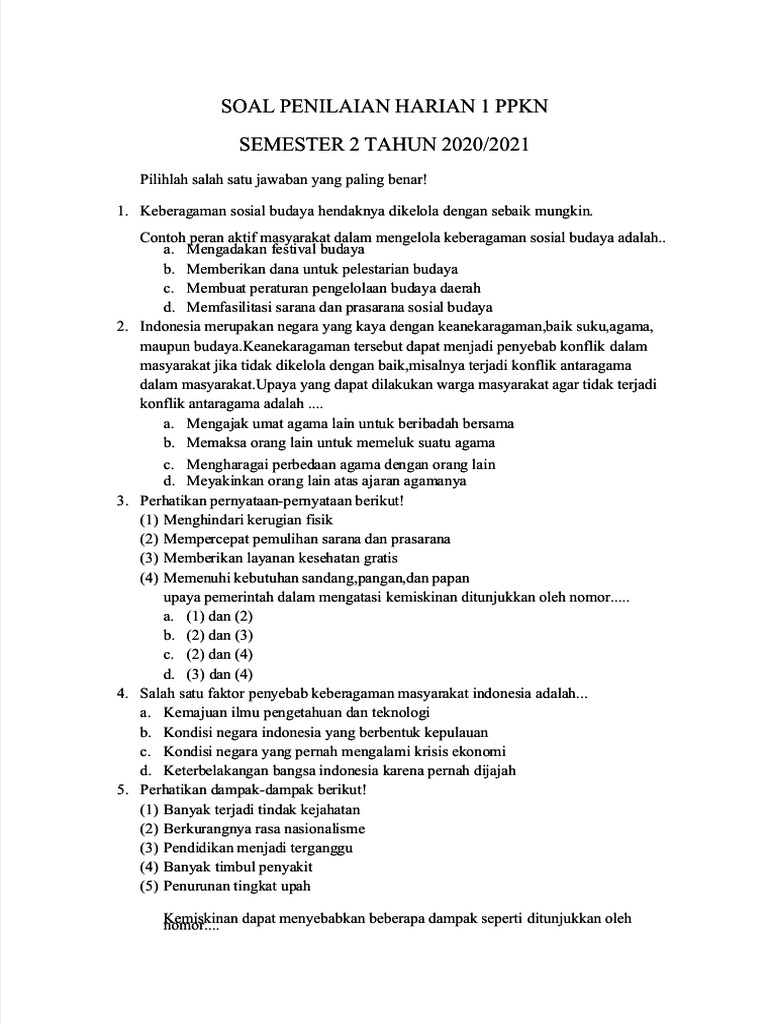 PDF Soal PH 1 PKN Kelas 9 Semester 2 - Compress | PDF
