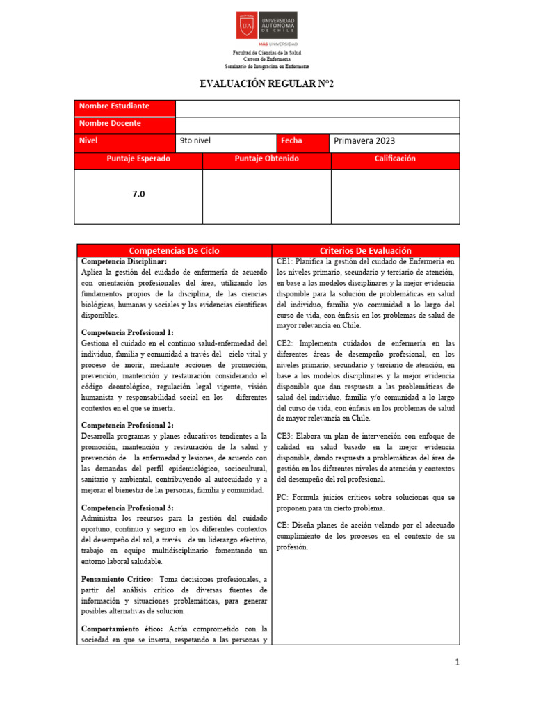 Guía de Aprendizaje Er2 | PDF | Enfermería | Evaluación