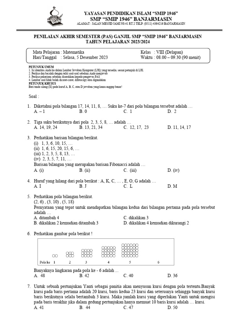 Soal PAS Matematika Kelas VIII | PDF