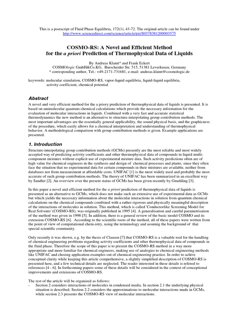 Cosmo Rs | PDF | Intermolecular Force | Chemical Polarity