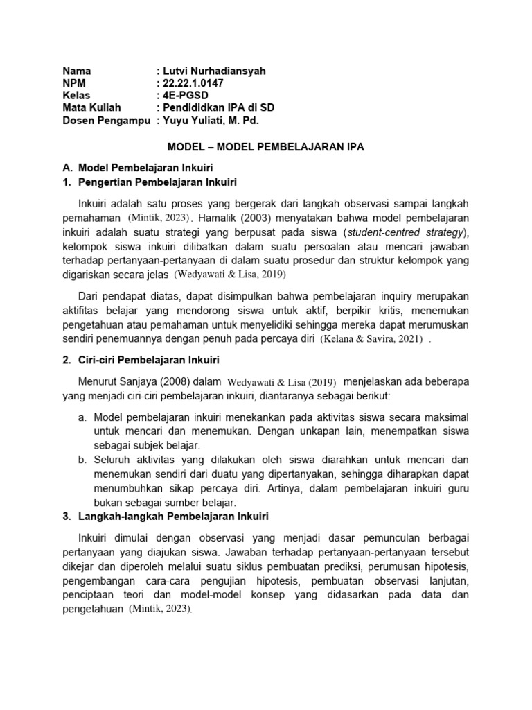 Model Pembelajaran IPA | PDF