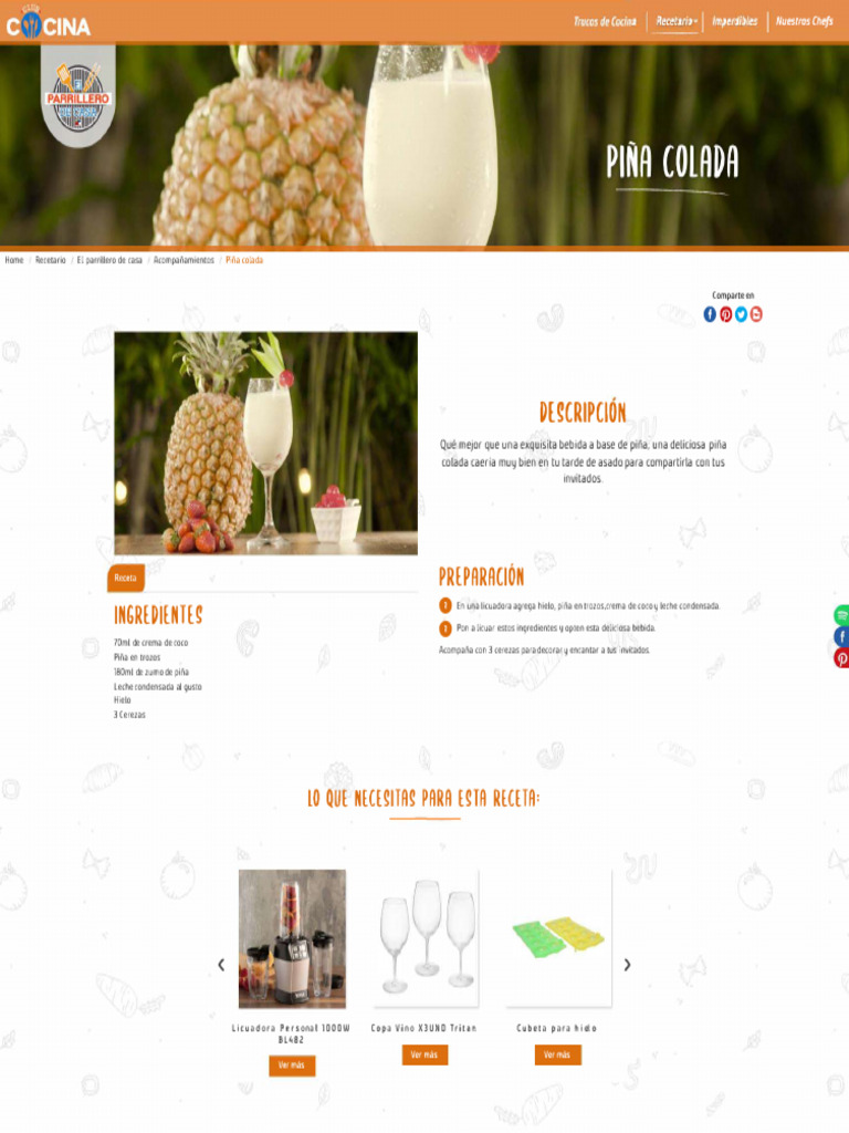 Receta de Piña Colada Casera | PDF | Cocina latinoamericana | Cocina de ...