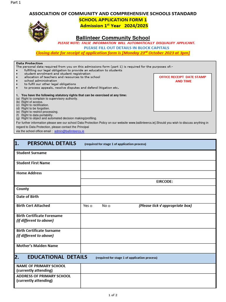 Dg12-First Year Admission Form Part 1 2425 | PDF | Text Messaging | Mobile Phones