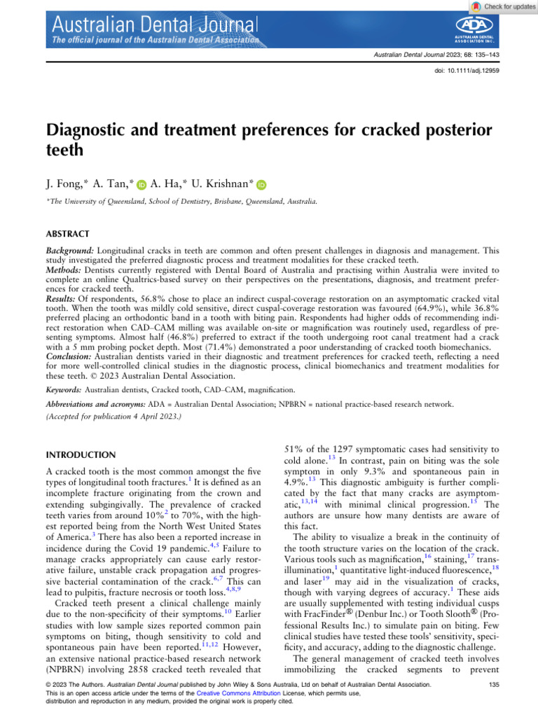 Australian Dental Journal - 2023 - Fong - Diagnostic and Treatment ...