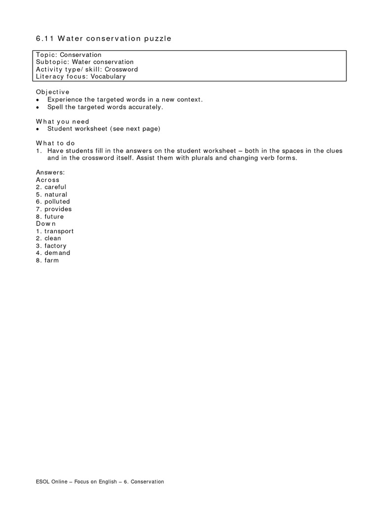Water Conservation Puzzle | PDF | Language Arts & Discipline