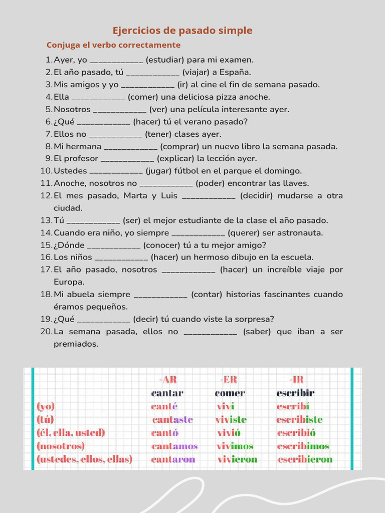 Practicar Pasado en Español | PDF | Juegos y actividades | Arte