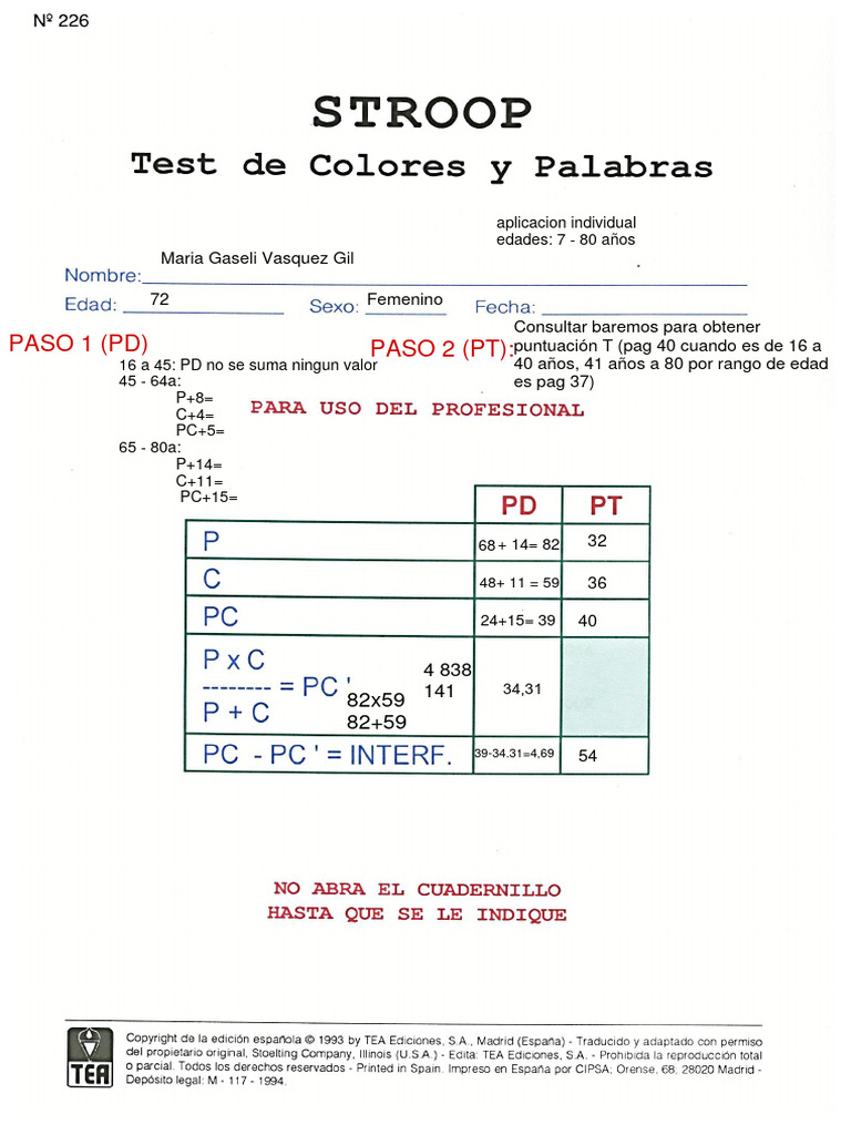 Evaluación Cognitiva y Prueba de Stroop | PDF