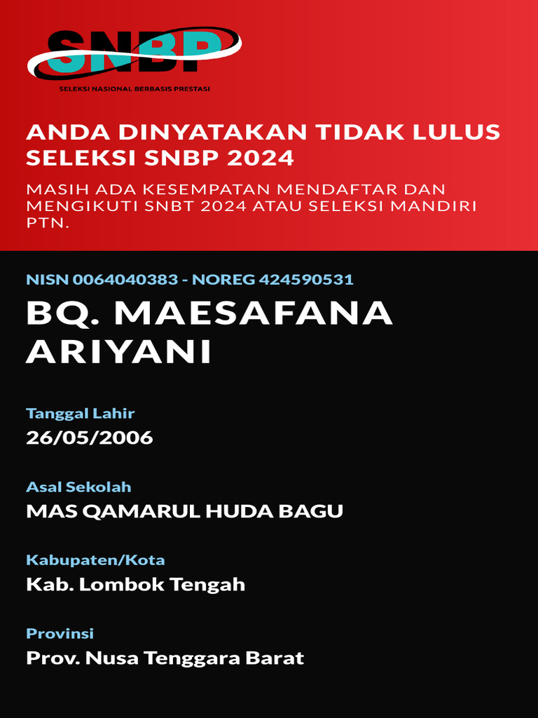 Tidak Diterima SNBP 2024 | PDF