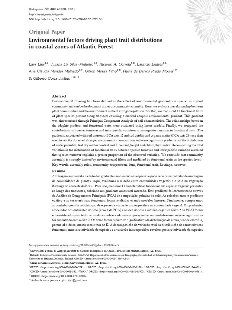 Environmental Filters in Restinga Vegetation | PDF | Principal ...