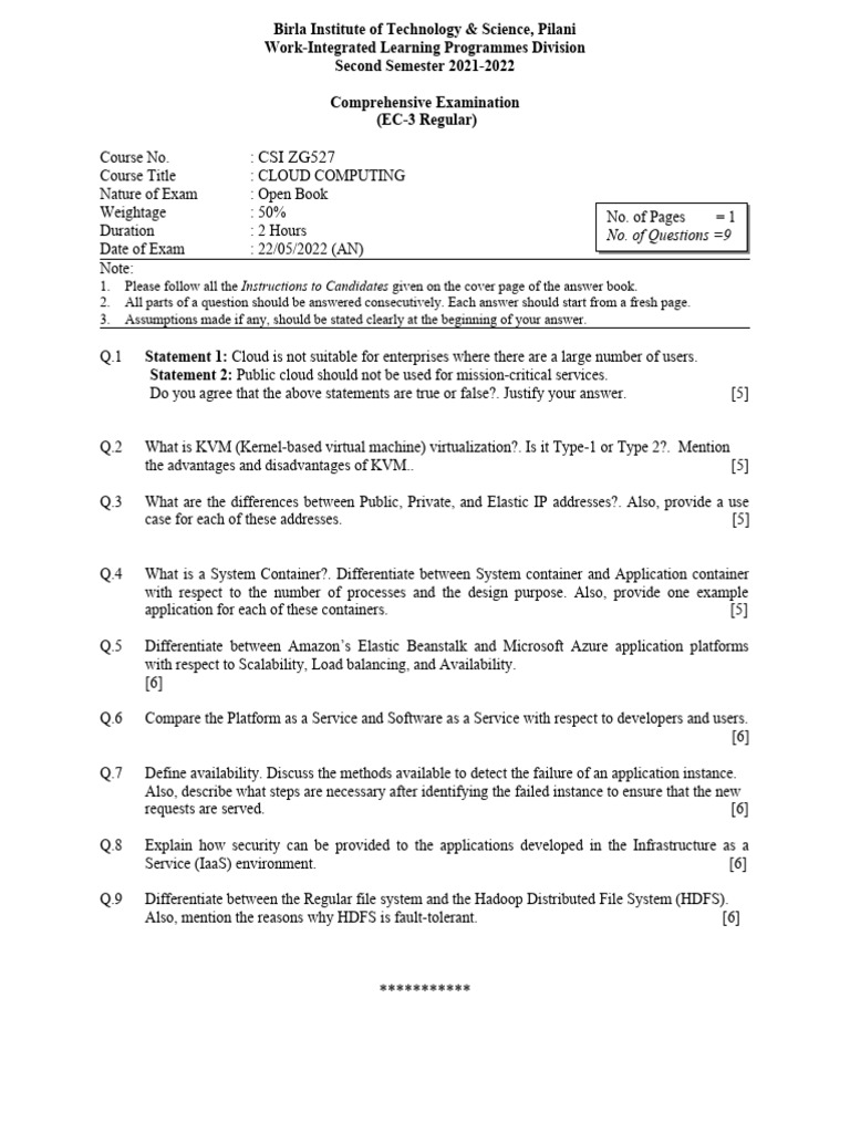 CSI ZG527 EC-3R SECOND SEM 2021-2022 (Compre) | PDF | Cloud Computing | Software Engineering