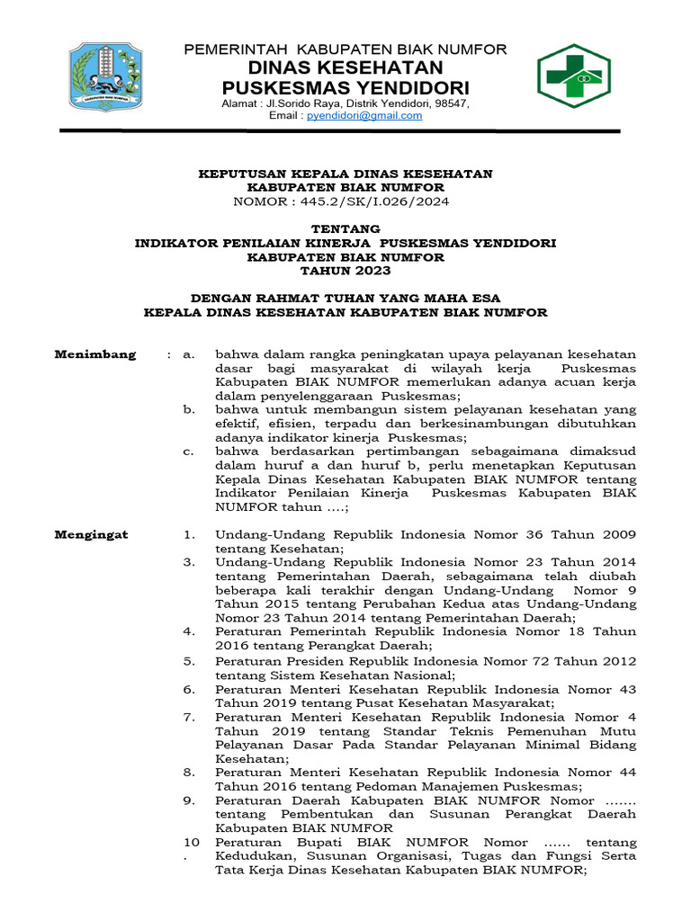 SK Indikator Kinerja Puskesmas-1 | PDF