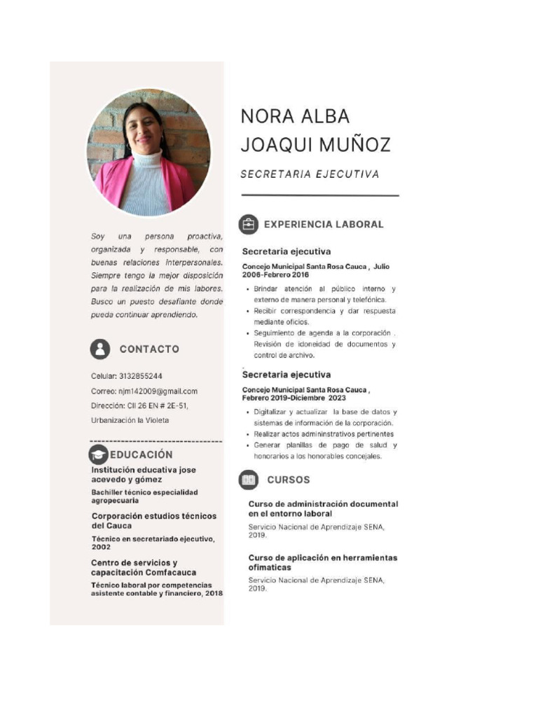Hoja de Vida Nora Alba Joaqui PDF | PDF | Justicia | Crimen y violencia