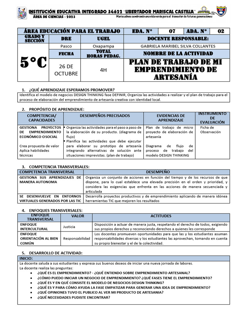 Act Apre. 2 - 5C - Unidad 7 - Ept - Gabriela Silva | PDF | Iniciativa empresarial | Maestros