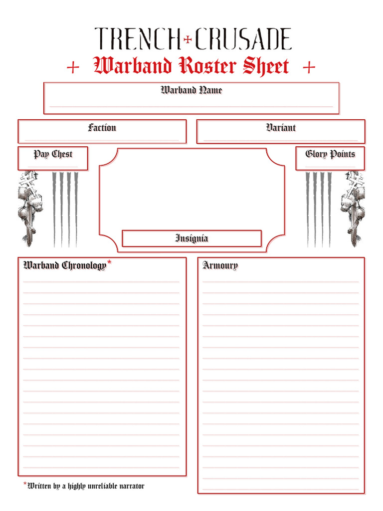 Trench Crusade Warband Roster Sheet | PDF | Warfare | Military