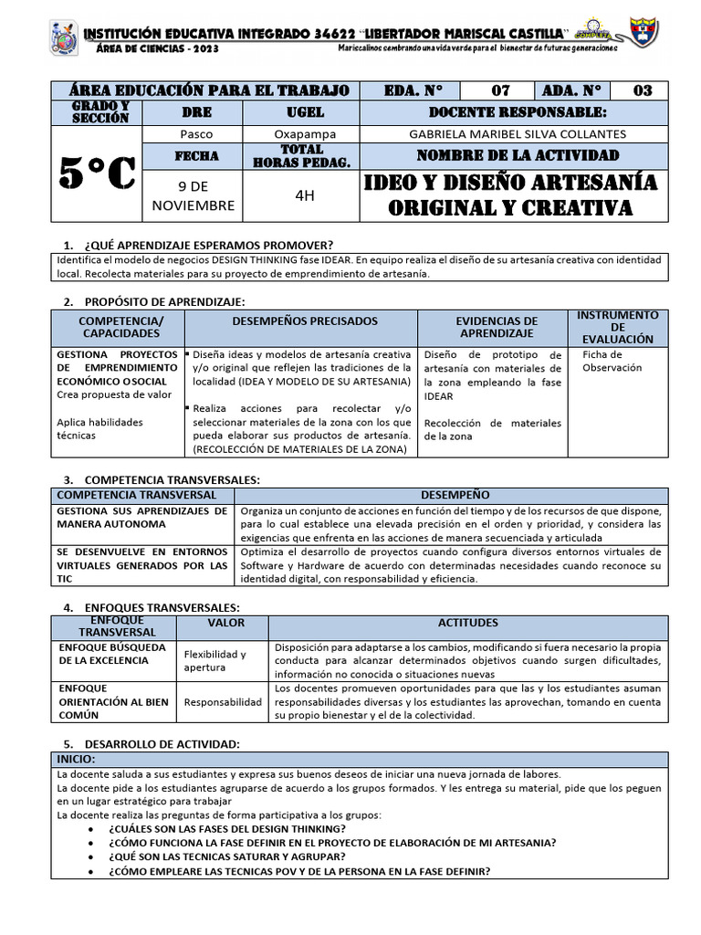 Act Apre. 3 - 5C - Unidad 7 - Ept - Gabriela Silva | PDF | Maestros | Diseño