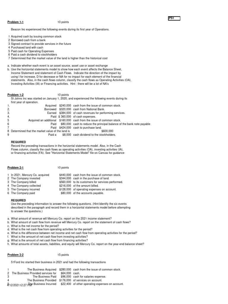 PS 1 Spring 2021 Key | PDF | Equity (Finance) | Balance Sheet