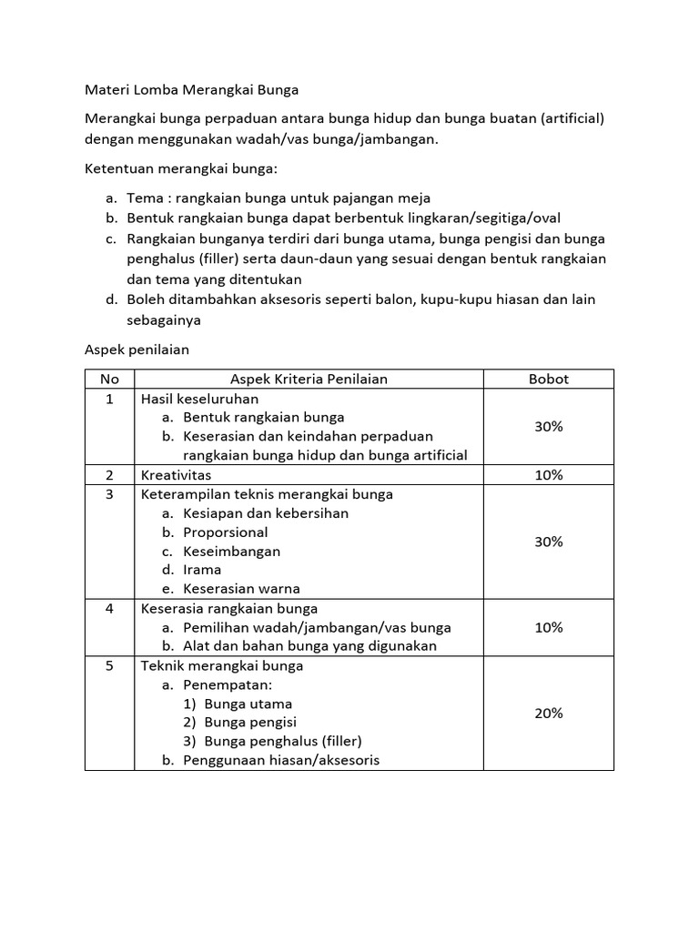 Kriteria Lomba Merangkai Bunga Hidup | PDF