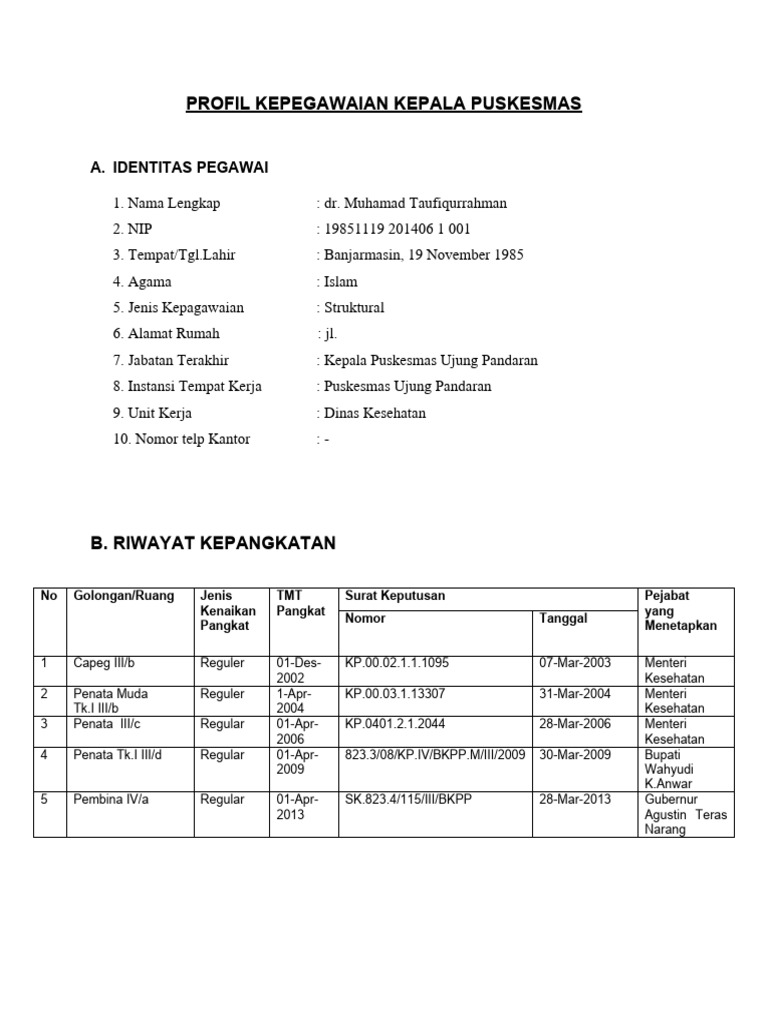 2.2.1 Profil Kepegawaian Kepala Puskesmas Up | PDF