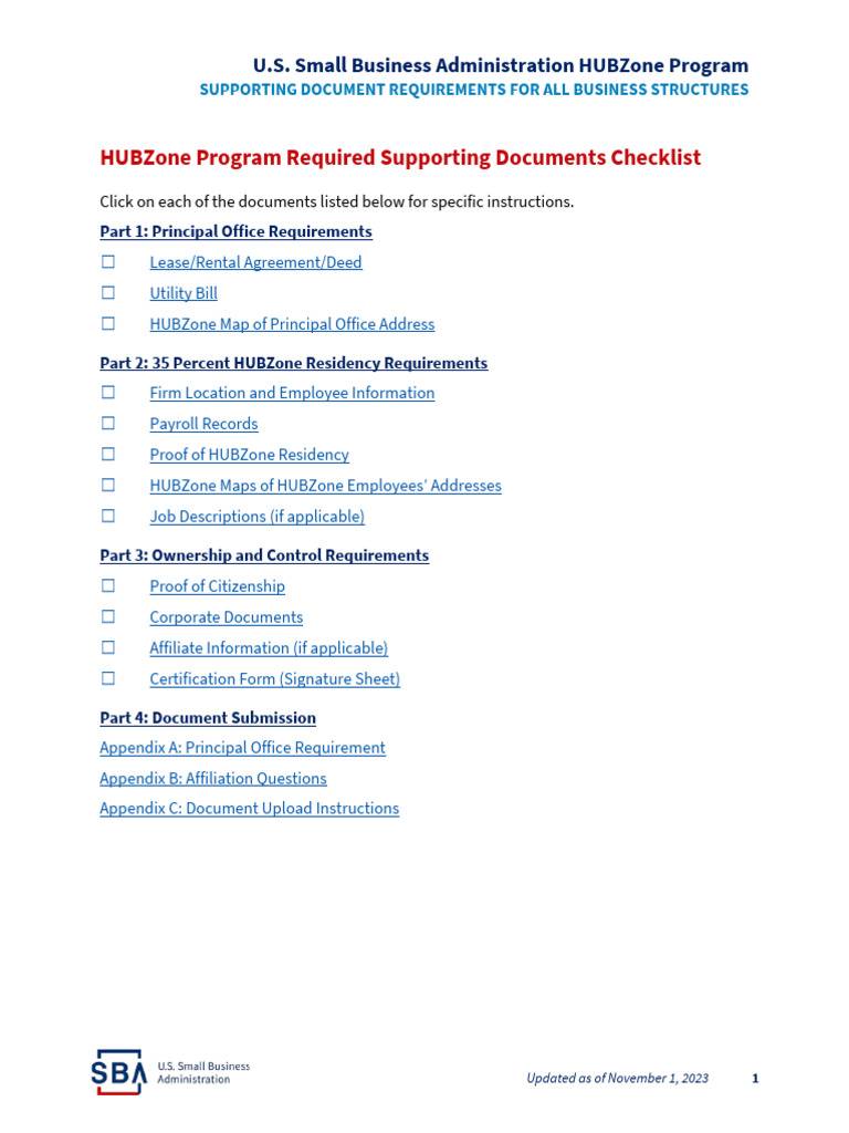 HUBZone - SupportingDocumentsChecklist - 11 9 2023 R | PDF | Payroll ...