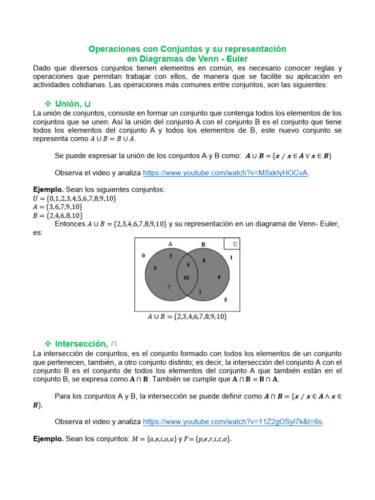 Operaciones y Diagramas de Conjuntos | PDF | Conjunto (Matemáticas ...