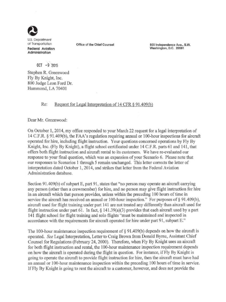 100hr Inspection - Legal - Interpretation | PDF | Flight Instructor ...