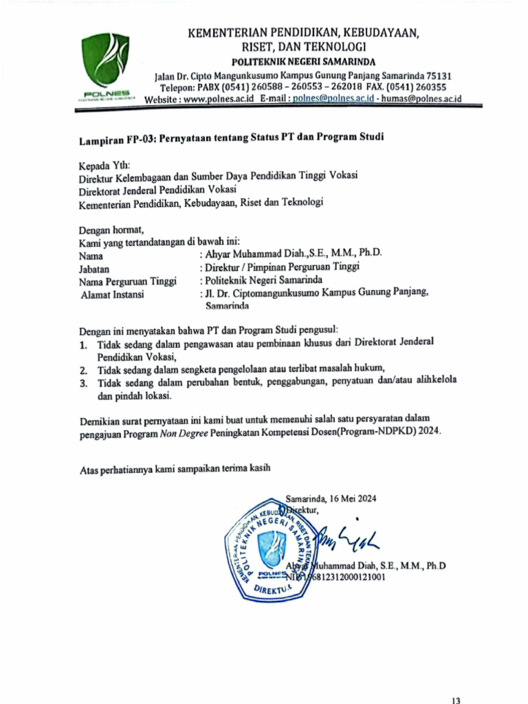 FP-03 Penyataan Tentang Status PT dan Program Studi | PDF