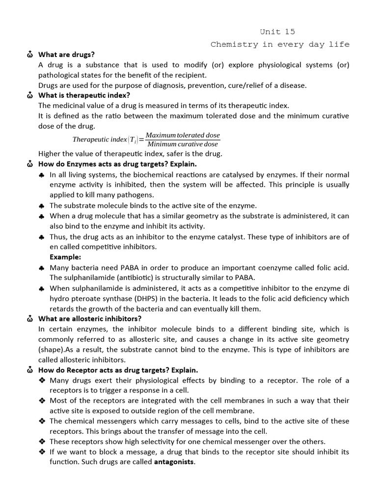 Unit-15 Chemistry in Everyday Life | PDF | Neurotransmitter | Enzyme ...