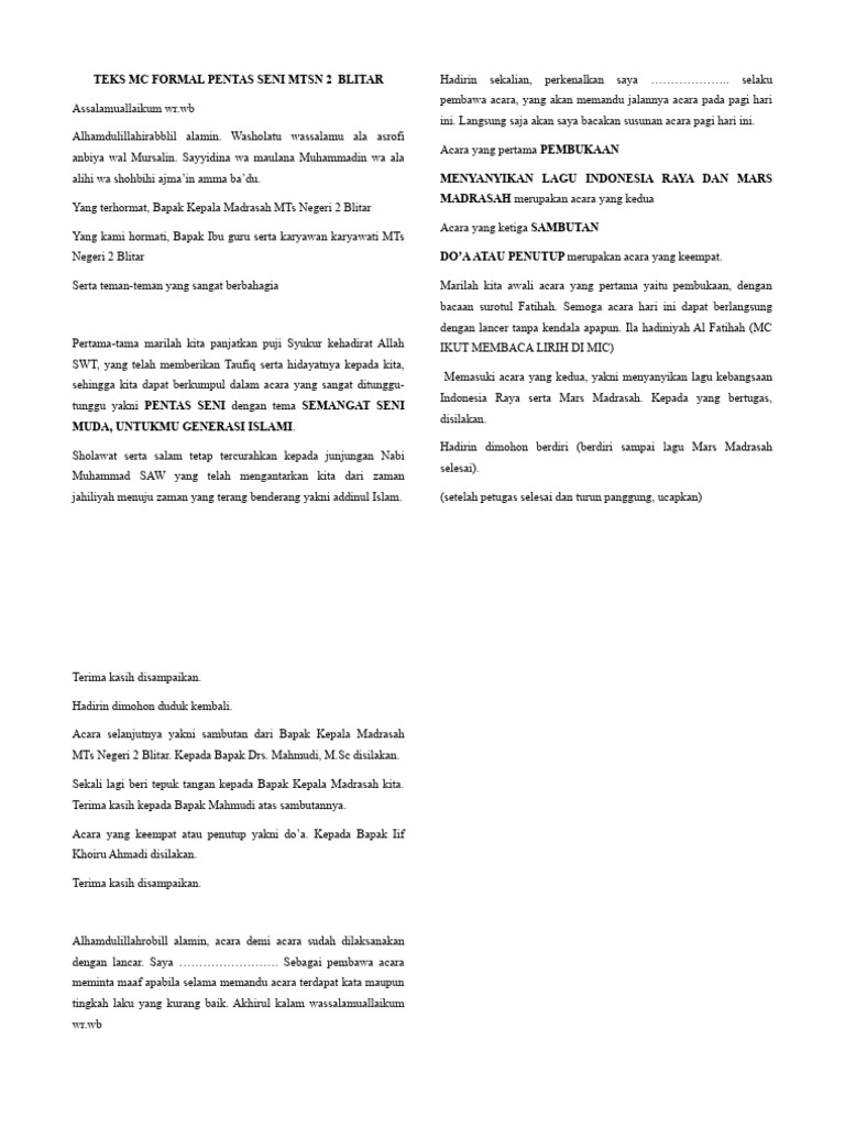 Pentas Seni MTsN 2 Blitar 2023 | PDF