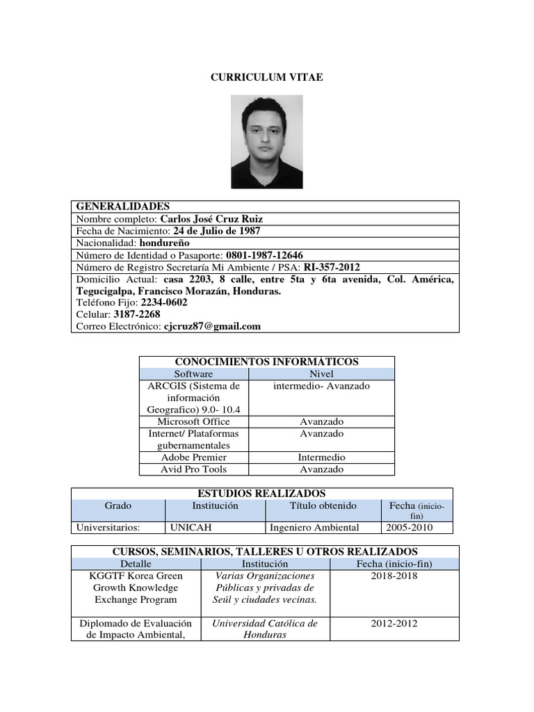 CV Carlos Cruz 2024 | PDF | Honduras | Intersección (carretera)