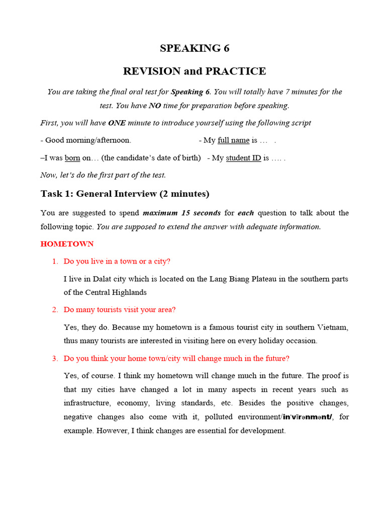 Speaking 6 Oral Test Guide | PDF | Climate Change