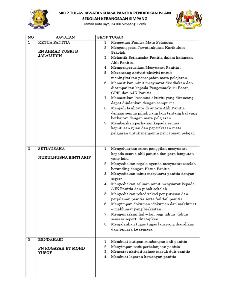 Skop Tugas Panitia 2024 | PDF