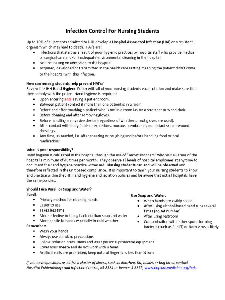 Infection Control Nursing Students | PDF | Hand Washing | Hygiene