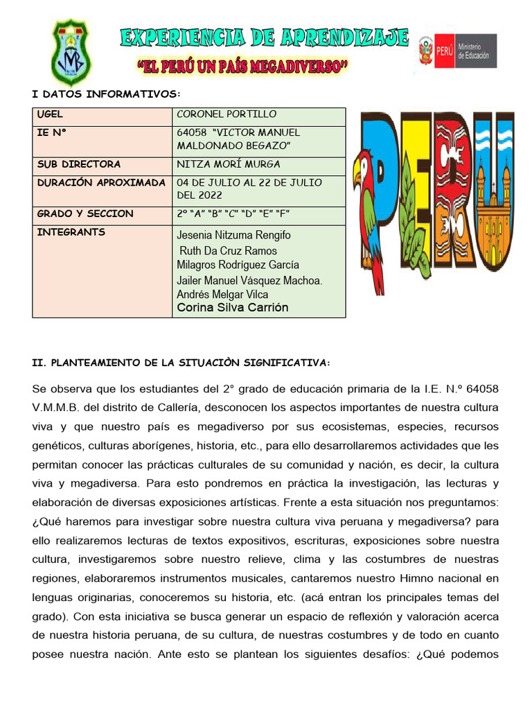 Experiencia De Aprendizaje Julio Pdf Aprendizaje Perú