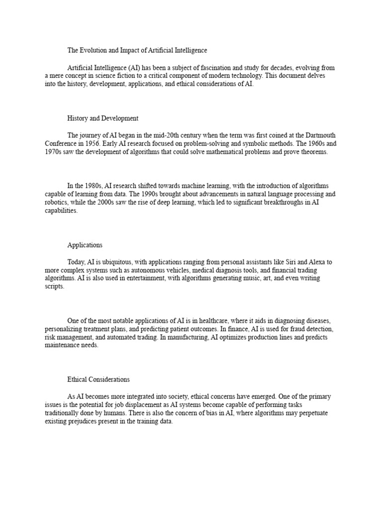 The Evolution and Impact of Artificial Intelligence | PDF | Artificial ...