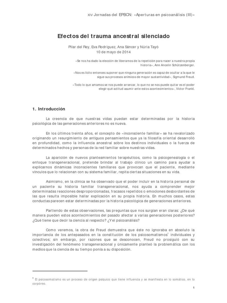 Efectos del Trauma Ancestral en Psicoanálisis | PDF | Trauma ...