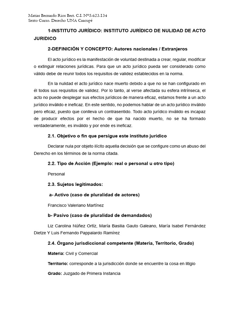 Matias Rios Bert Nulidad de Acto Juridico | PDF | Demanda judicial ...