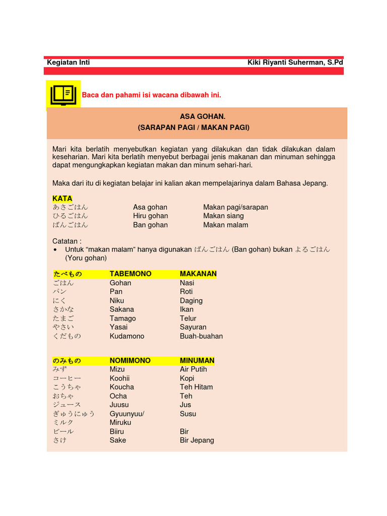 Asa Gohan (Sarapan) | PDF