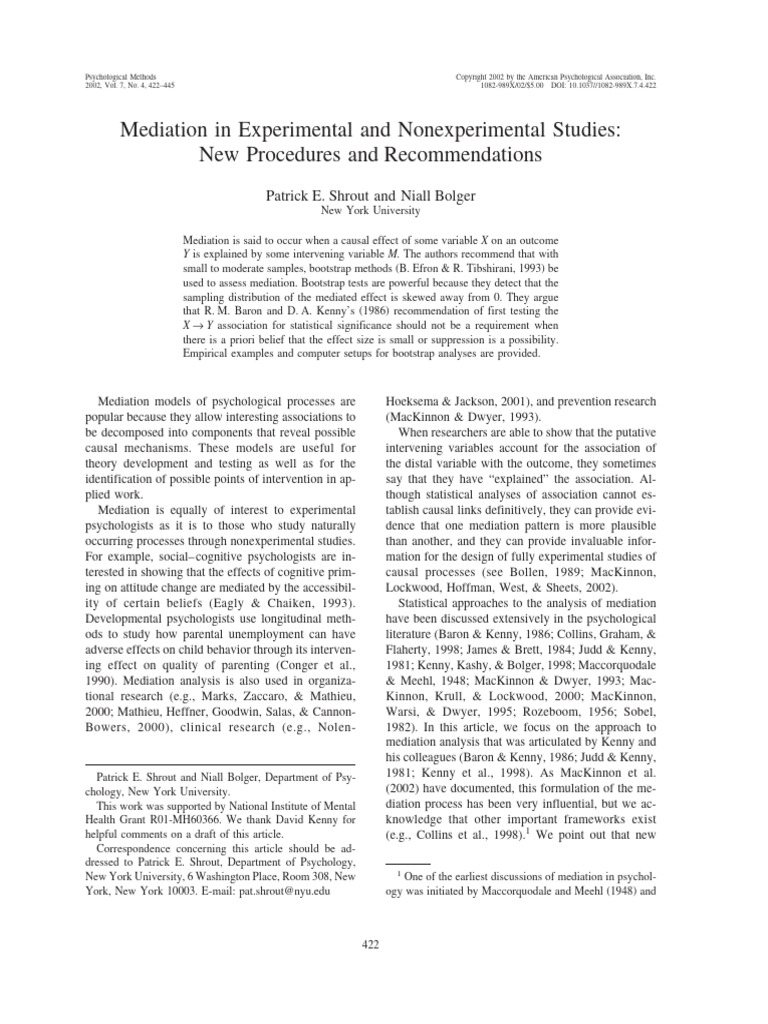 Shrout Bolger-Mediation-2002 | PDF | Bootstrapping (Statistics) | Errors And Residuals